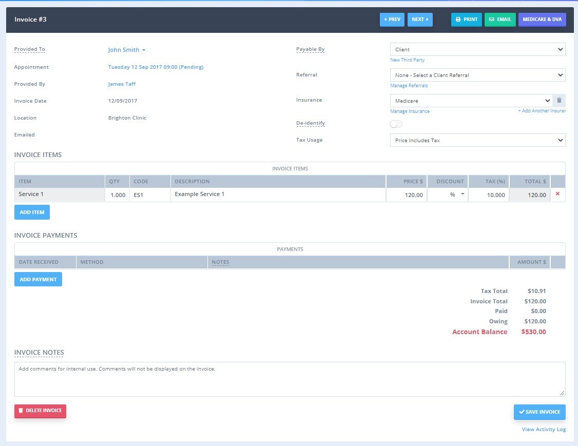 Creating, Editing, Printing and Emailing Invoices