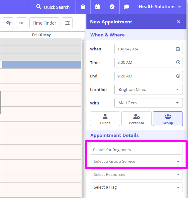 Using Default Services for Group Appointments