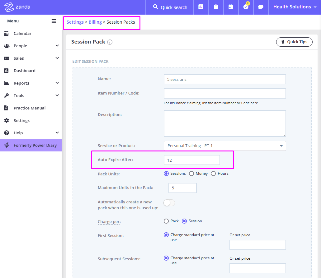 Session Packs Expiry and Automatic Creation