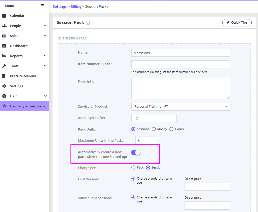 Session Packs Expiry and Automatic Creation