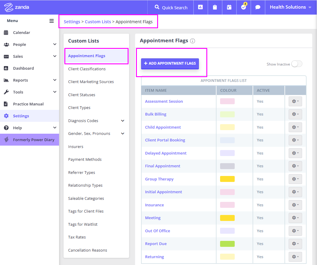 Using Coloured Appointment Flags