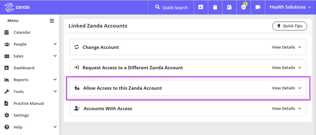 Managing Linked Zanda Accounts