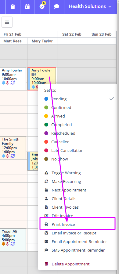 Completing Appointments and Generating Invoices/Receipts