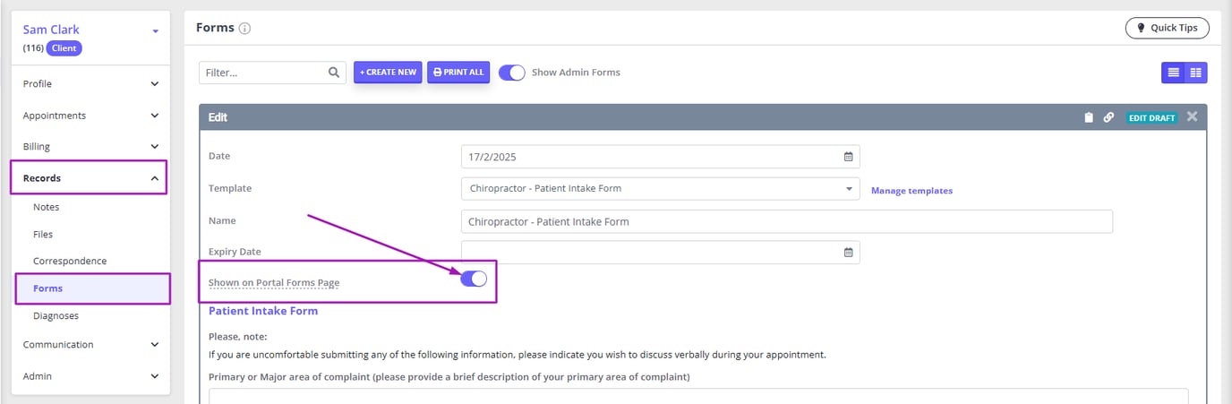 Sending Online Forms to Clients