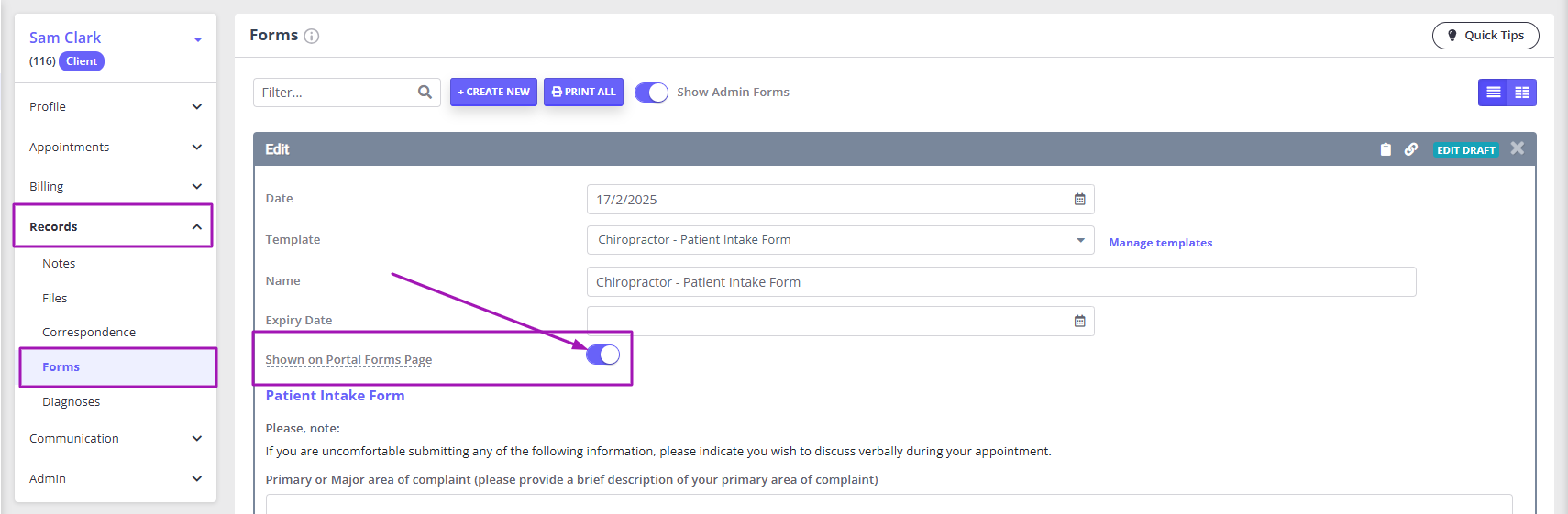 Sending Online Forms to Clients