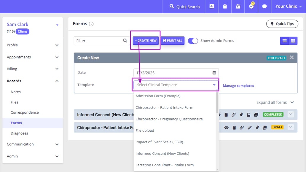 Sending Online Forms to Clients