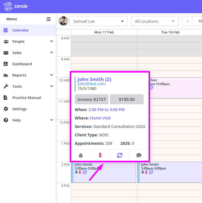 How to Read Appointment Pop-Up on Main Calendar Screen?