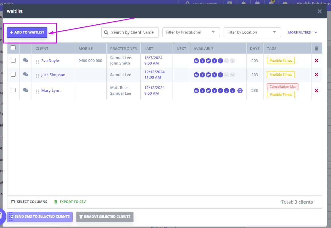 Adding And Managing Clients In Waitlist