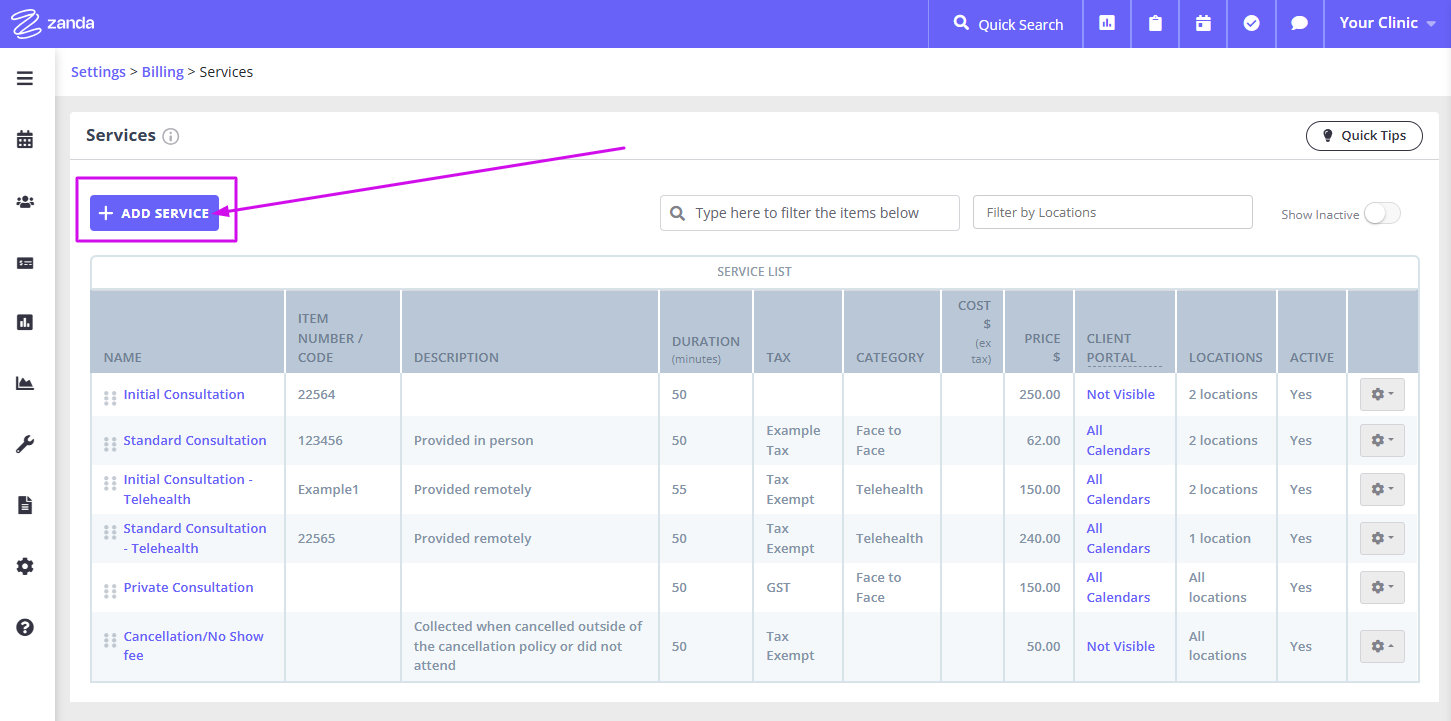 Adding and Editing Services