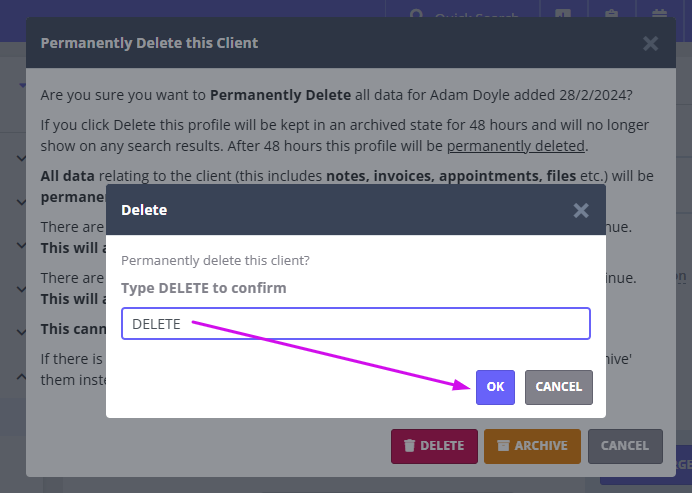 Archiving, Deleting, Unarchiving and Restoring Clients