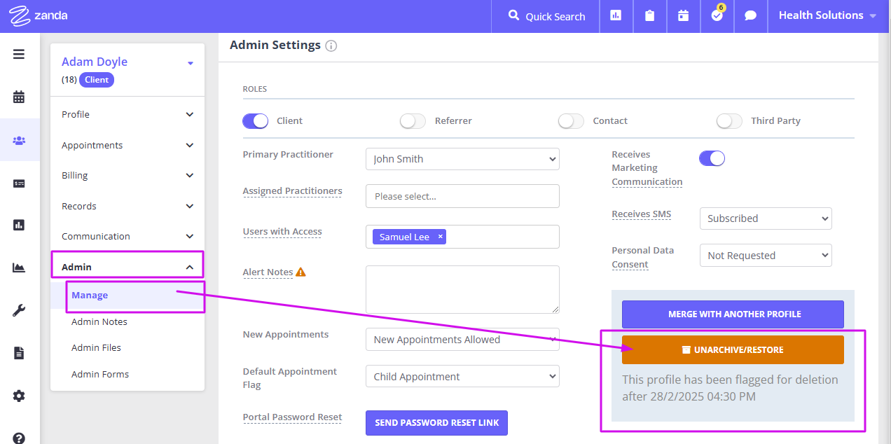 Archiving, Deleting, Unarchiving and Restoring Clients