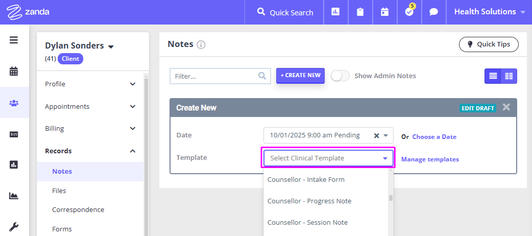 Creating and Managing Session Notes