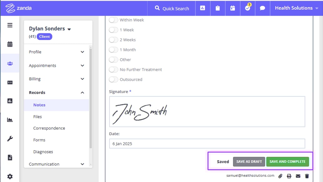 Creating and Managing Session Notes