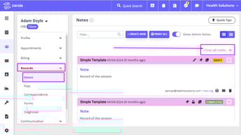 Creating and Managing Session Notes