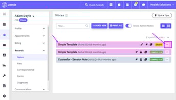 Creating and Managing Session Notes