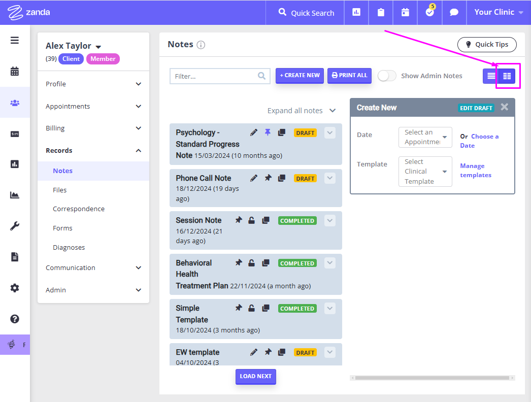 Creating and Managing Session Notes
