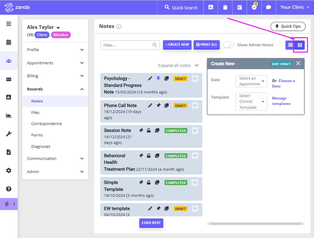 Creating and Managing Session Notes