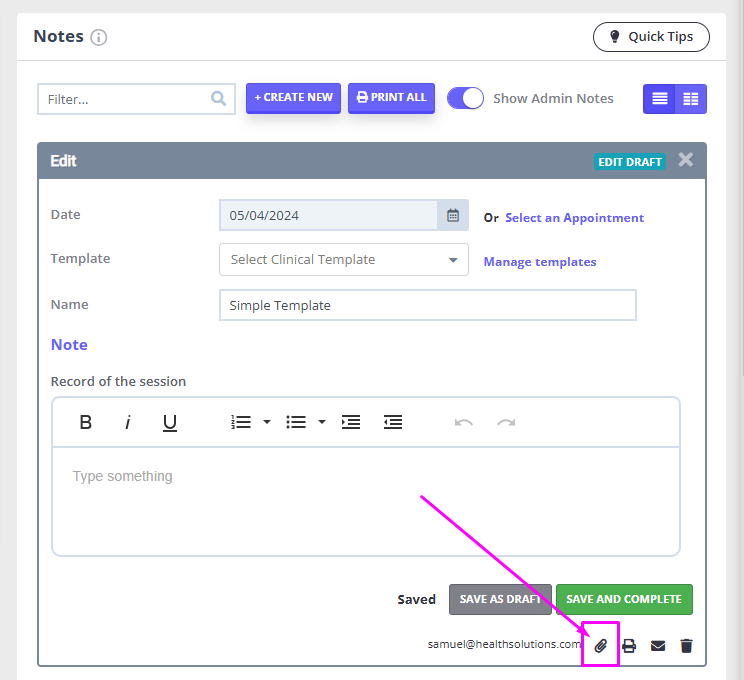 Creating and Managing Session Notes