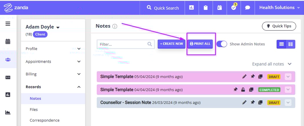 Creating and Managing Session Notes