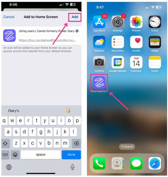 Adding Your Access Link to Your Homescreen