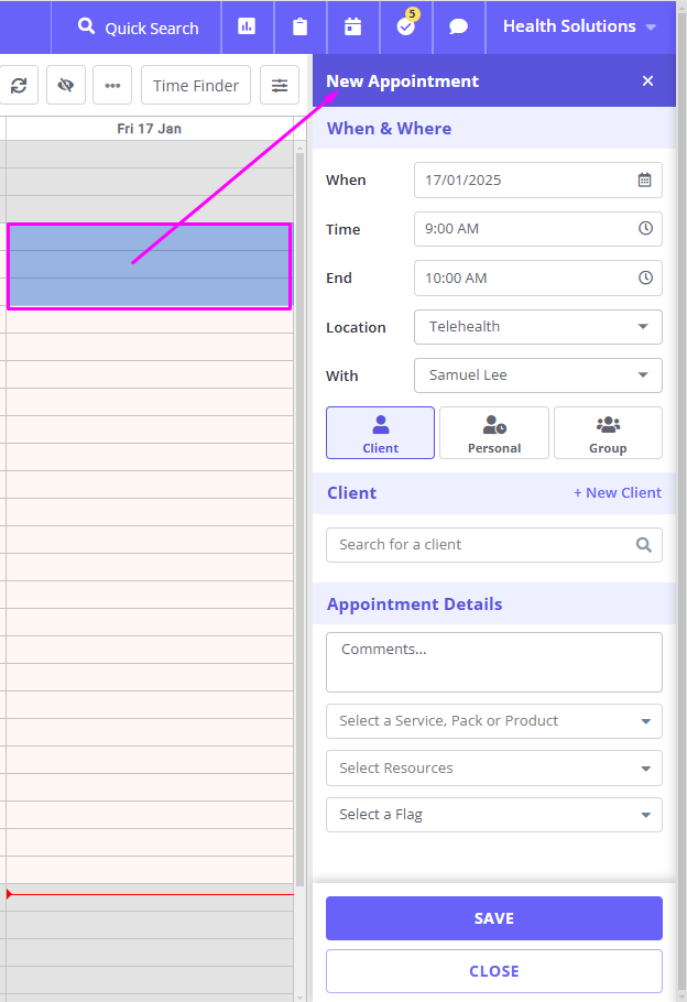 Creating, Editing and Deleting a Client Appointment