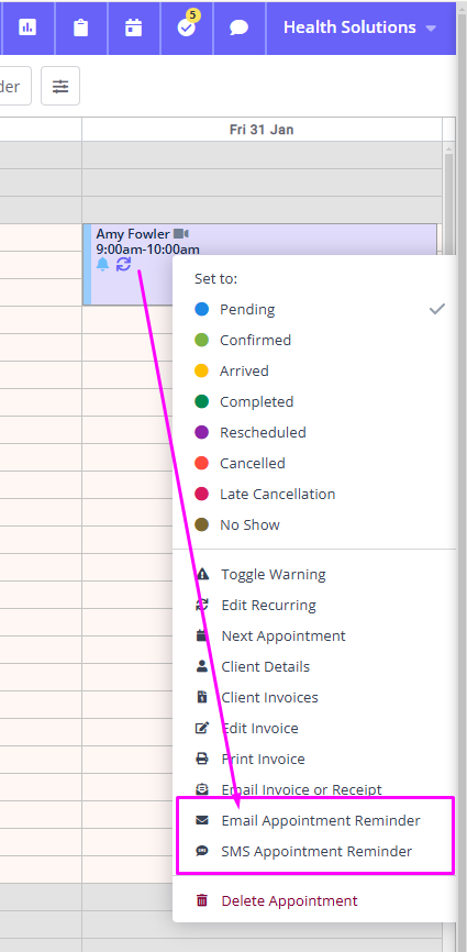 Sending Appointment Reminders Manually