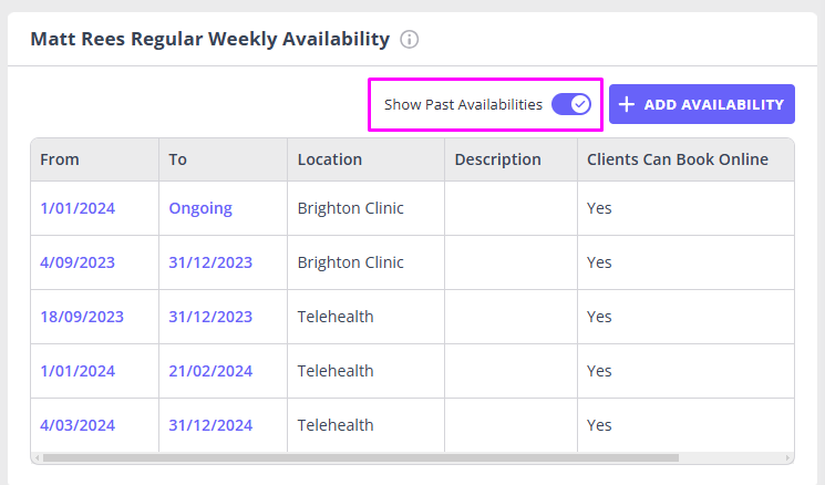 Setting Up and Editing Availability