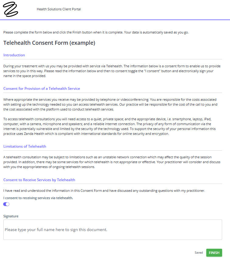 Example Telehealth Consent Form