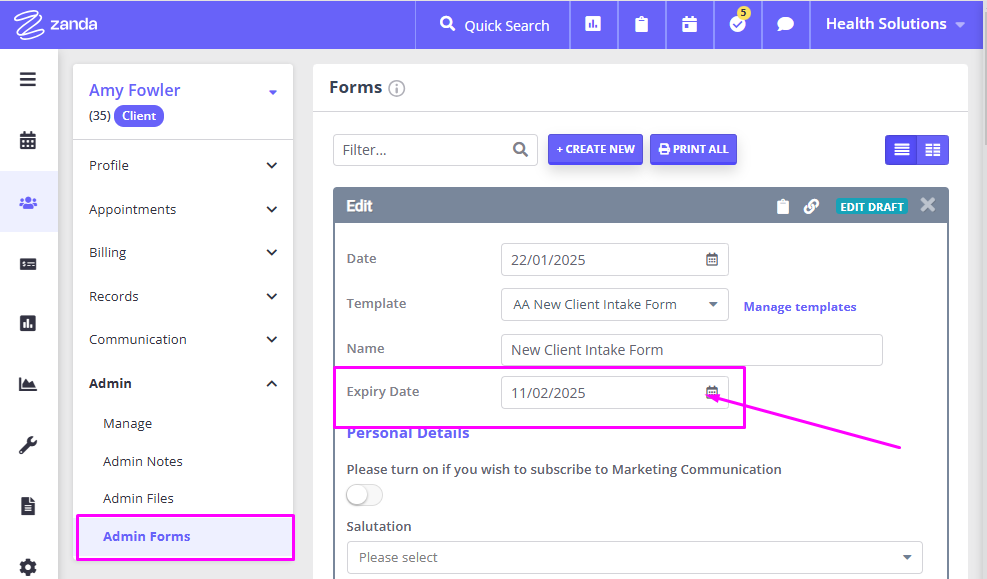 Online Form Expiry Date