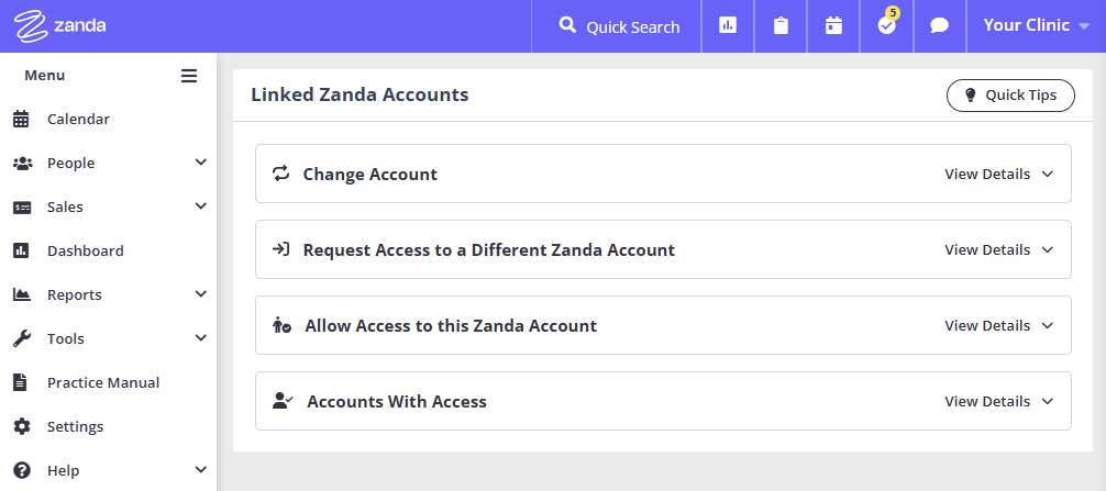 Managing Linked Zanda Accounts