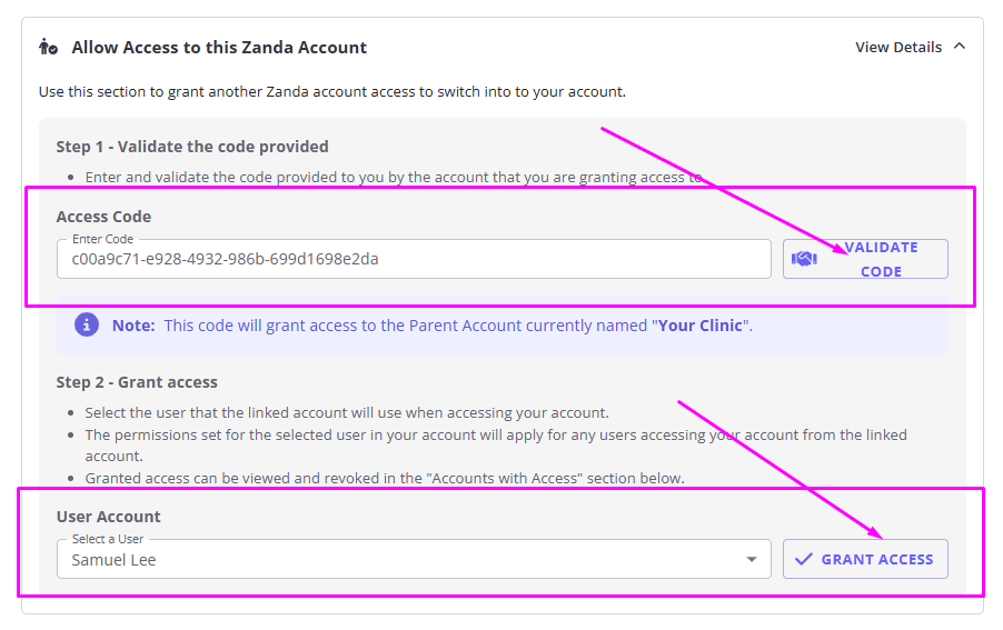 Managing Linked Zanda Accounts