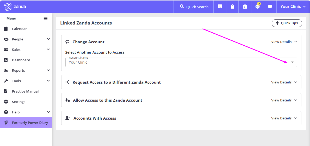 Managing Linked Zanda Accounts