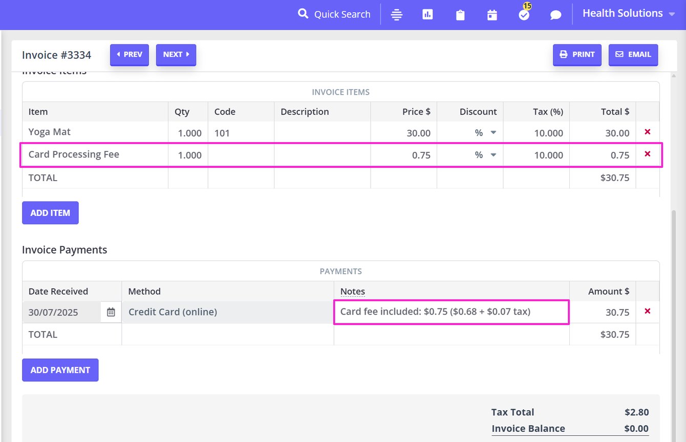 Adding Stripe Card Processing Fees to Client Payments
