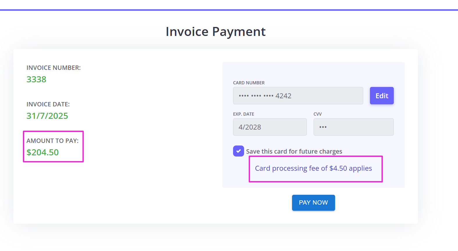 Adding Stripe Card Processing Fees to Client Payments