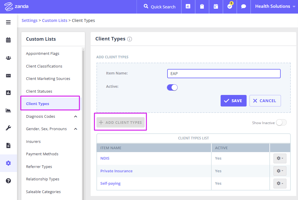 Setting Up and Allocating Client Types