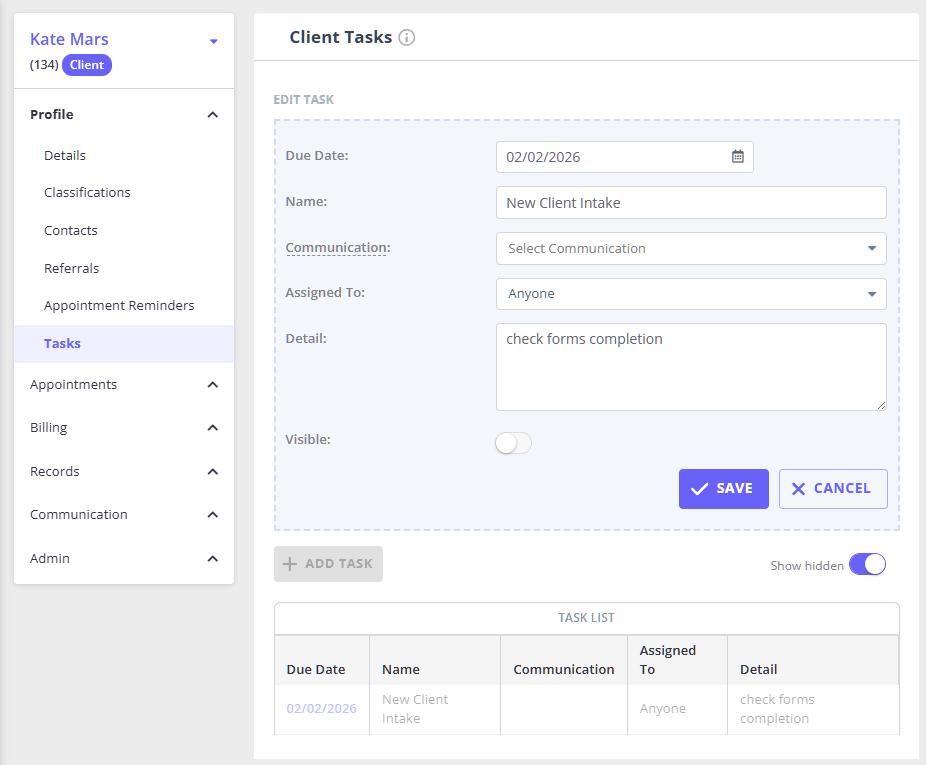Using Client and Practice Tasks