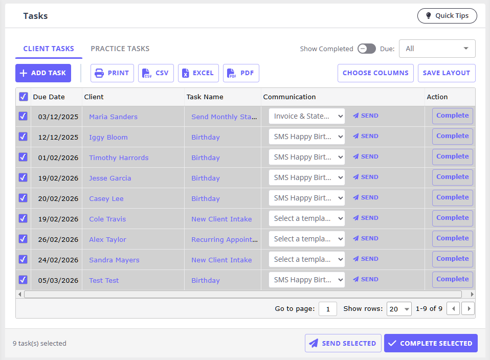 Using Client and Practice Tasks