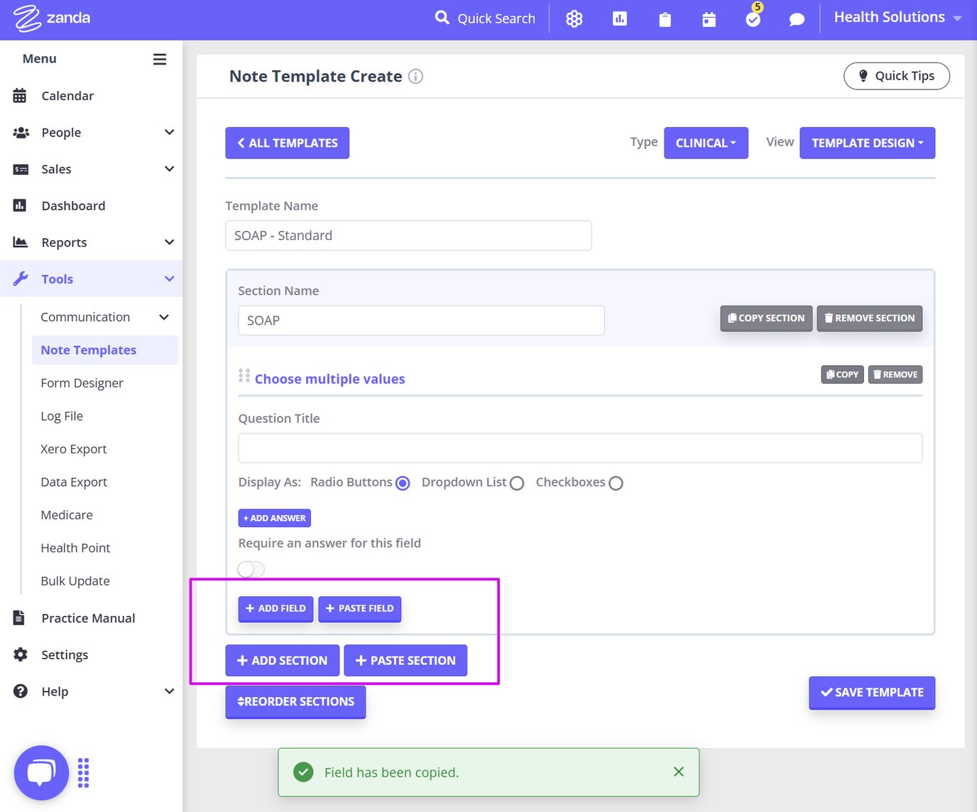 Creating a Session Note Template