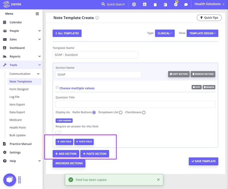 Creating a Session Note Template