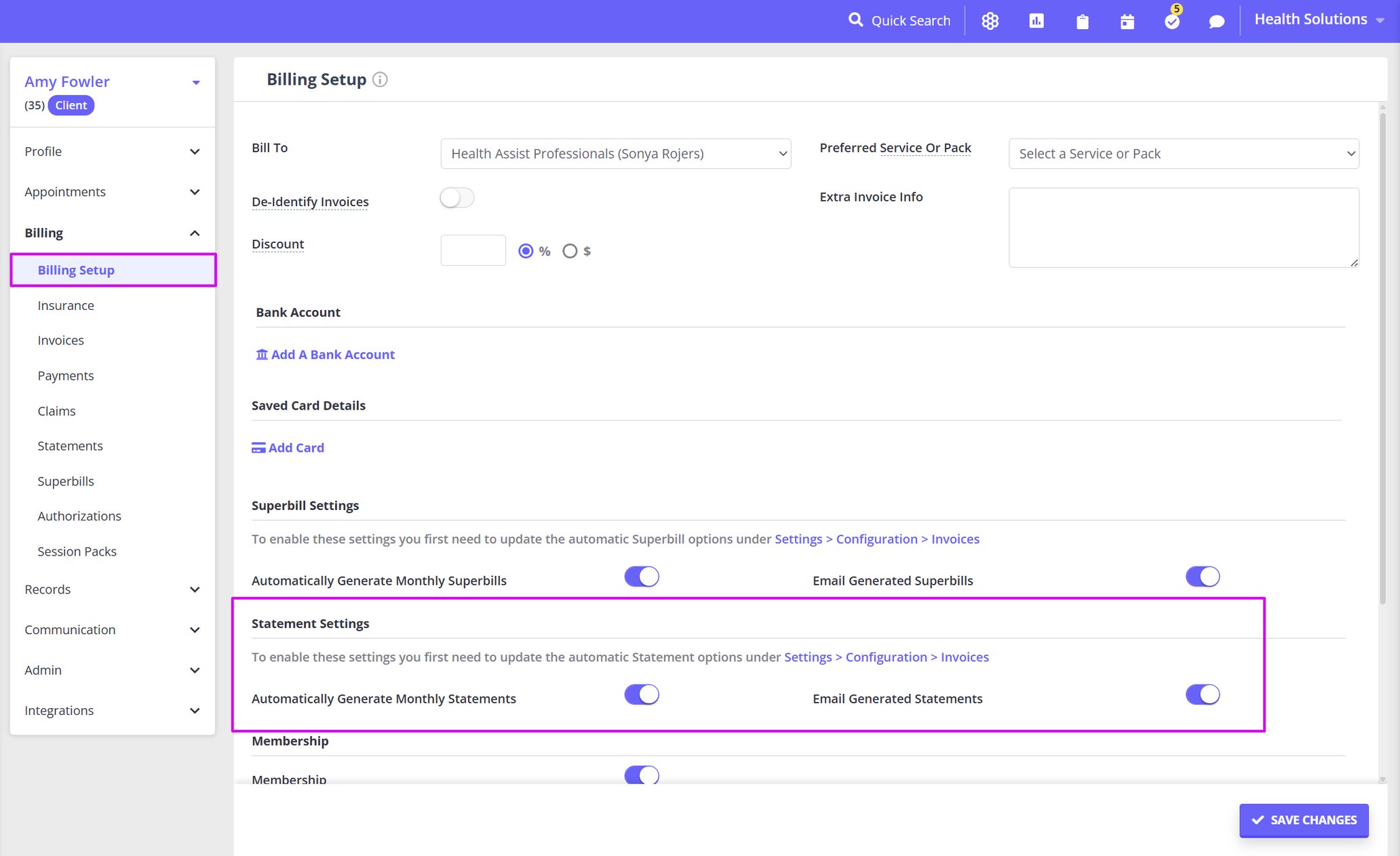 Automatic Statement Generation and Sending