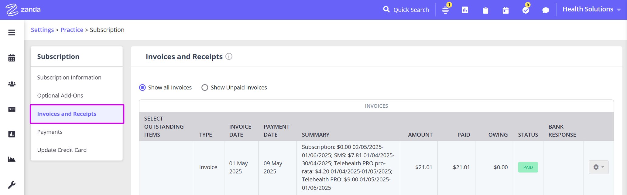 Managing Your Zanda Subscription
