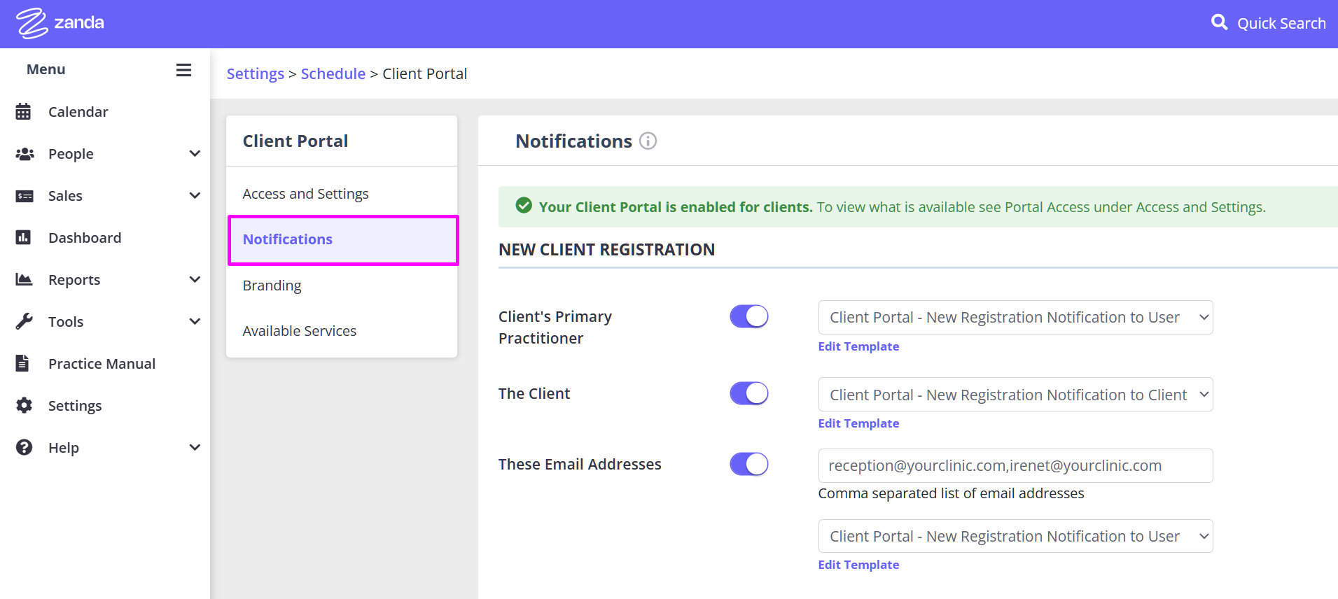 Setting Up and Sending Client Portal Notifications