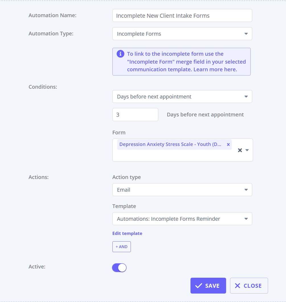 Setting Up Incomplete Forms Automation