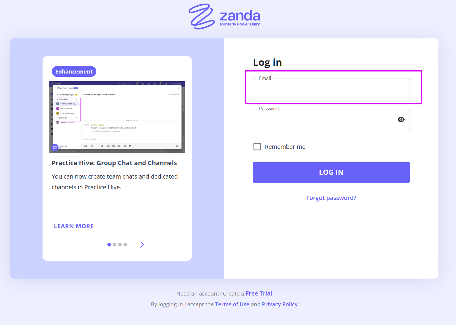 Managing Logins and Email Addresses in Zanda